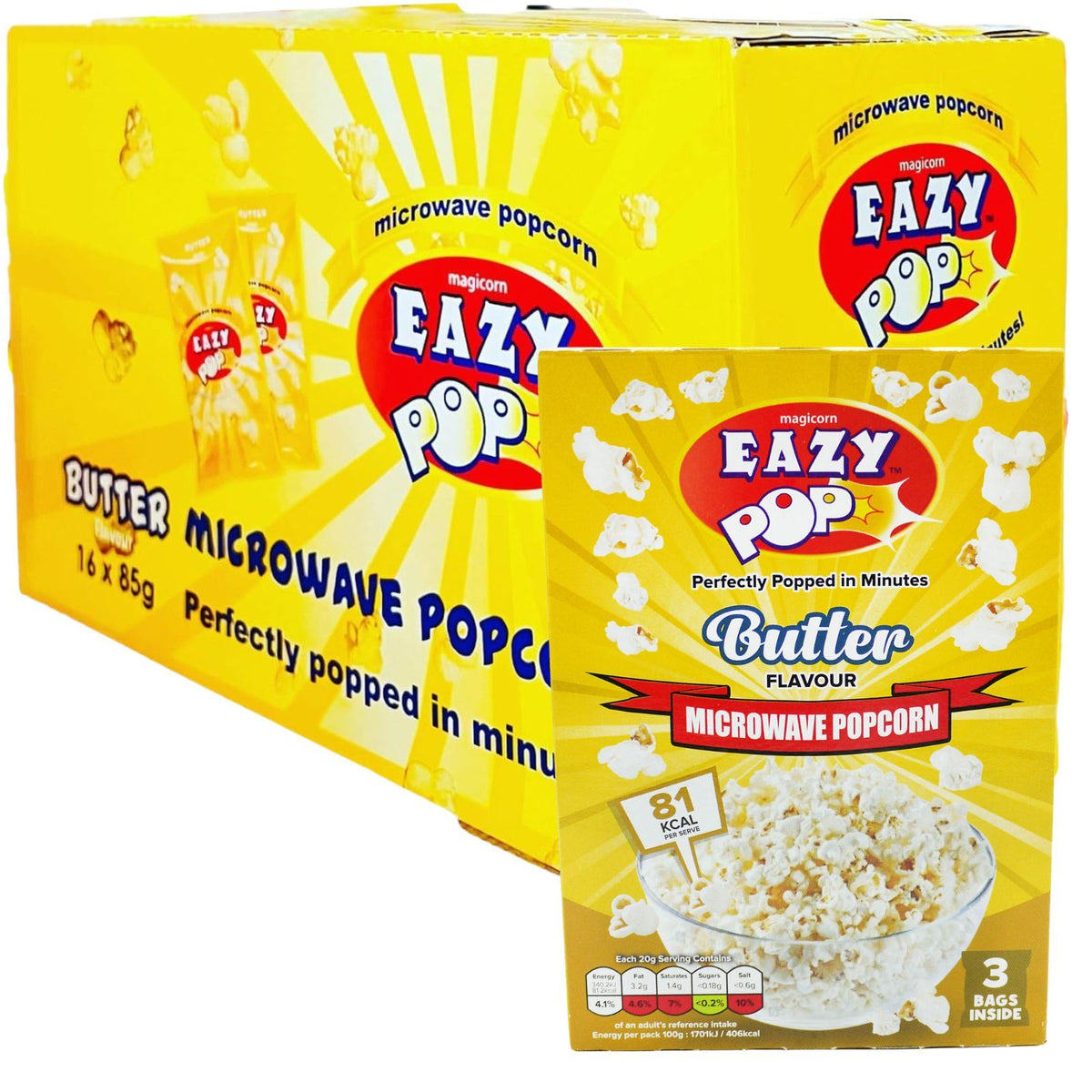Eazypop Microwave Popcorn Butter Flavour 85g Pack of 3 (Box of 16) — myShop