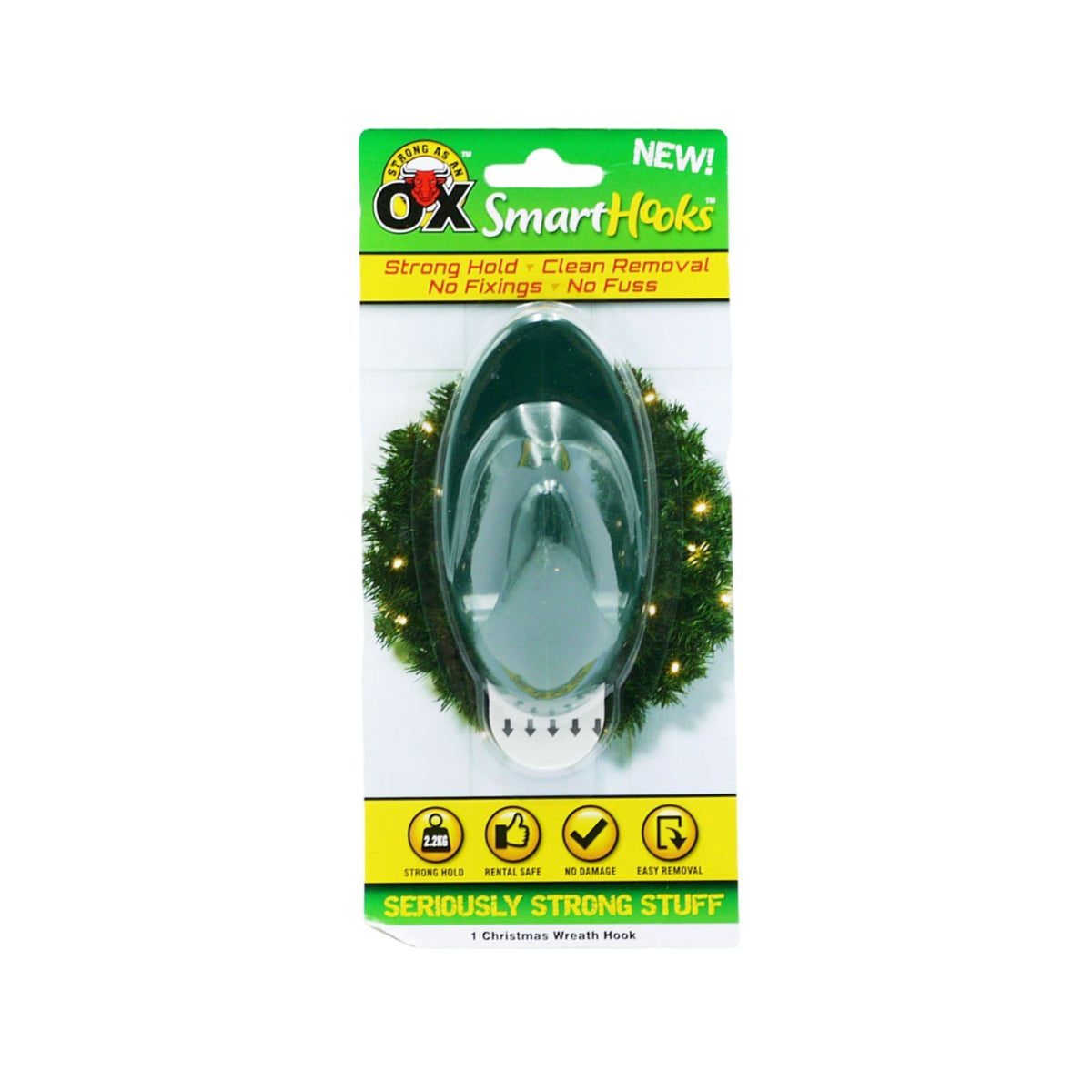 Strong As An Ox Smart Hooks Adhesive Dark Green Christmas Wreath Hook ...